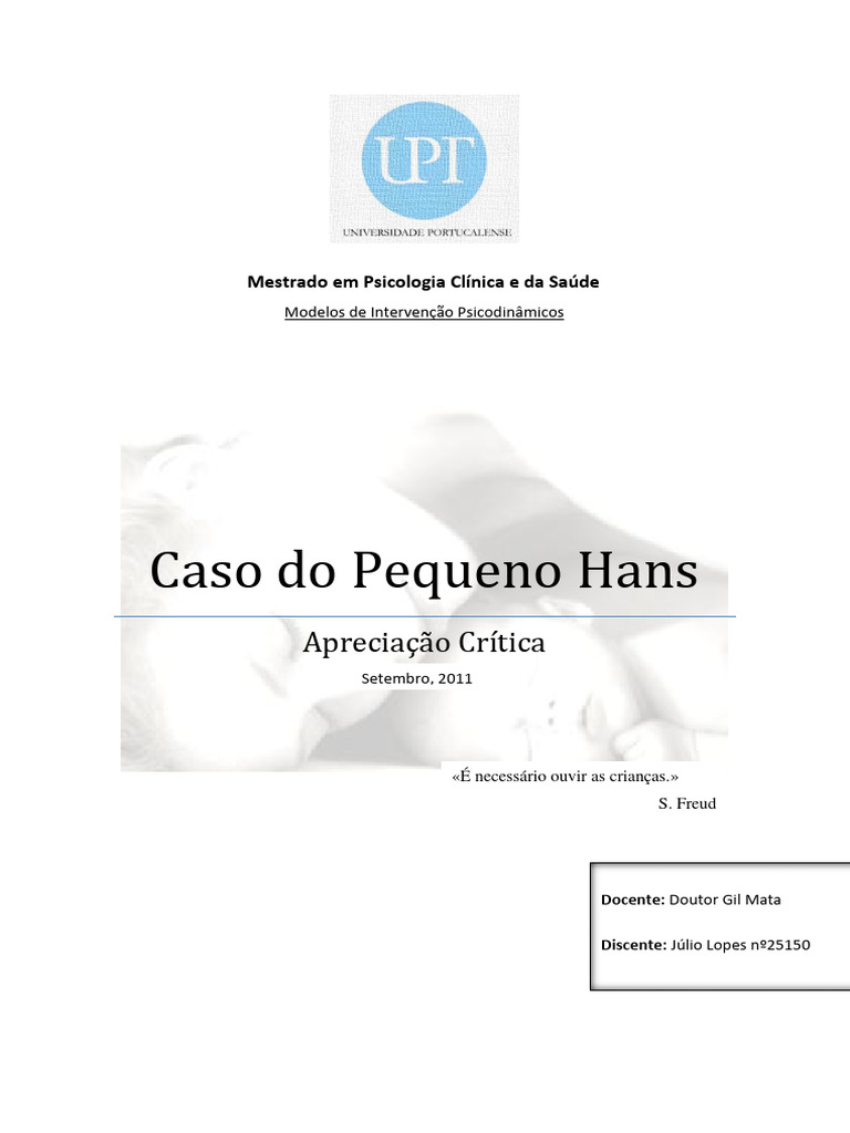 Caso Pequeno Hans PDF | Download grátis PDF | Sigmund Freud | Psicanálise