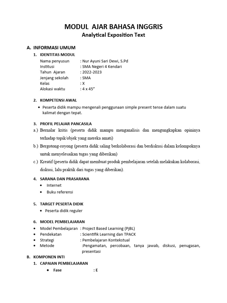Modul Ajar Analytical Exposition Pdf