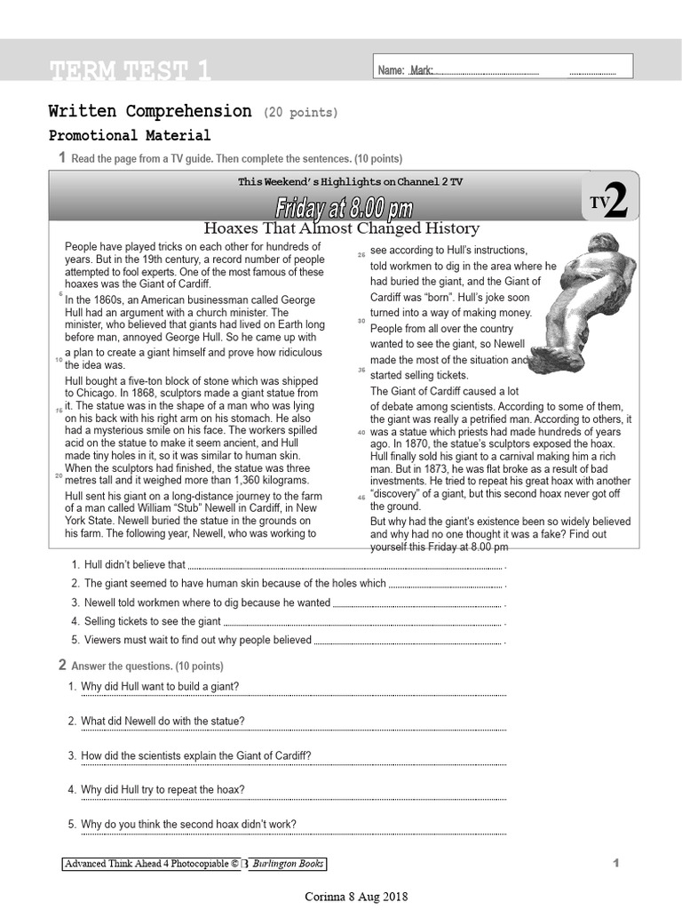 Advanced Think Ahead 4 Workbook Activities | PDF | Young Adult