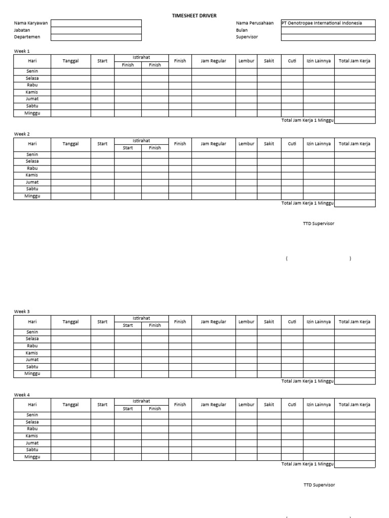 Timesheet Driver Mingguan | PDF