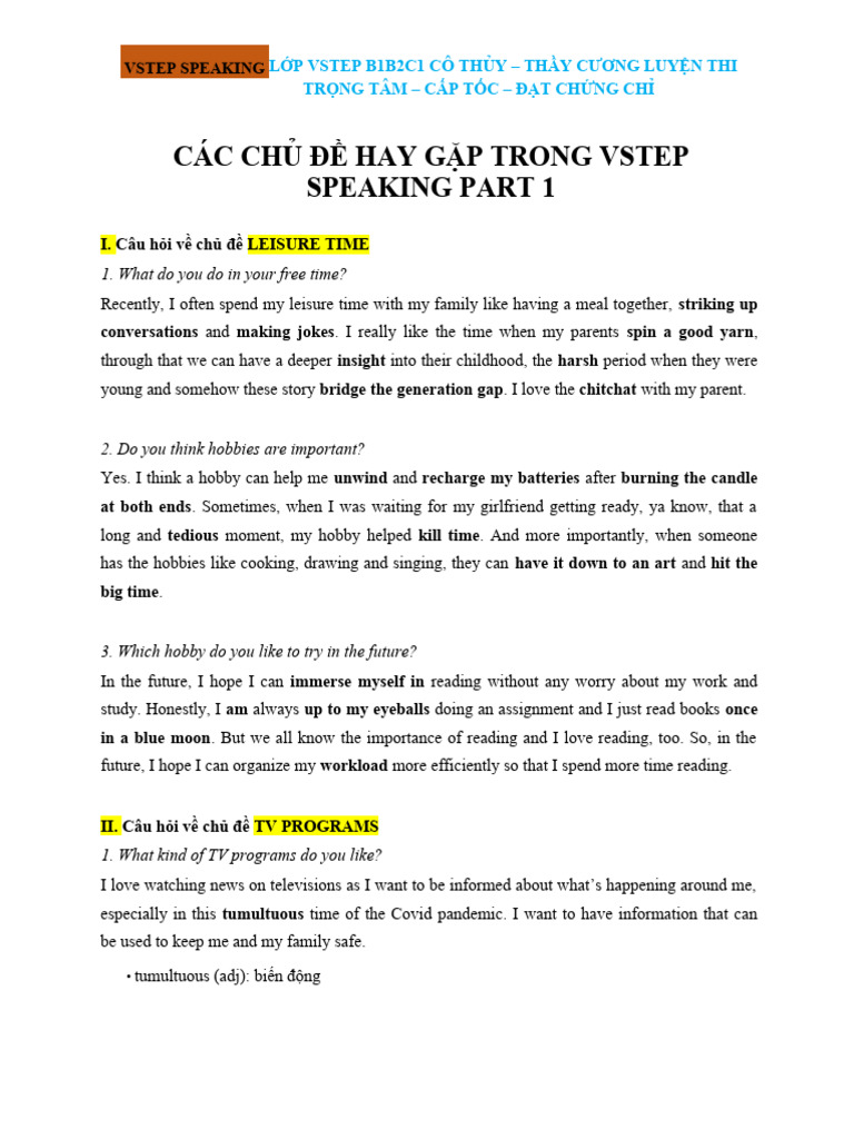 Vstep Speaking - Part 1 Samples | PDF