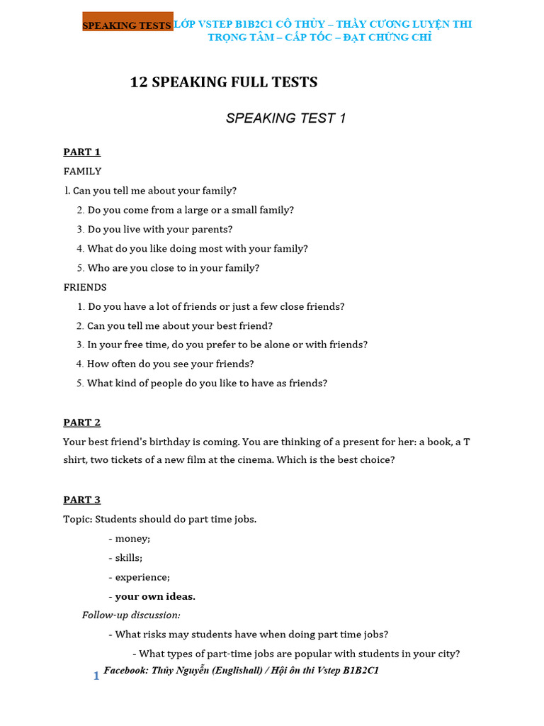 VSTEP B1-B2-C1 Speaking Test Guide | PDF