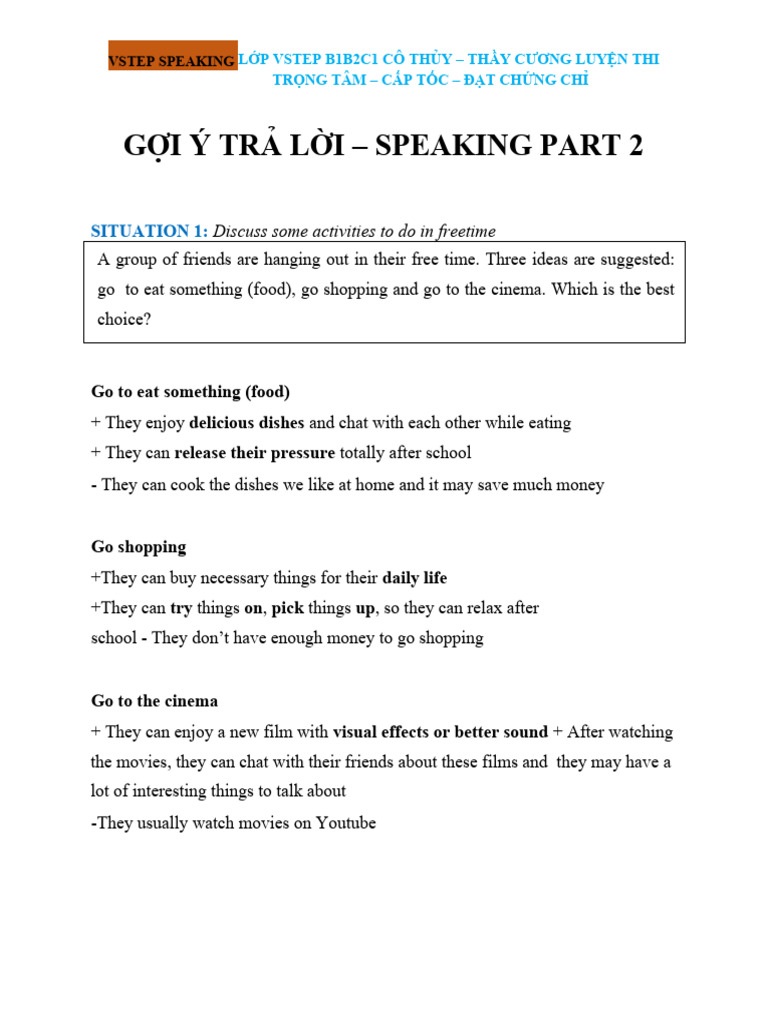 Vstep Speaking - Part 2 Samples | PDF