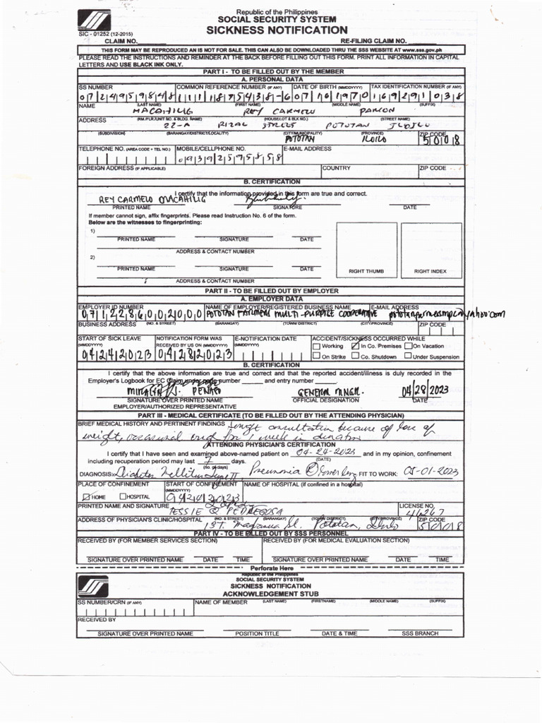 SSS Sickness Macahilig 7days | PDF