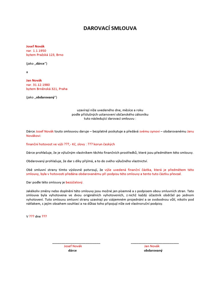 Darovaci - Smlouva (Další Kopie) | PDF