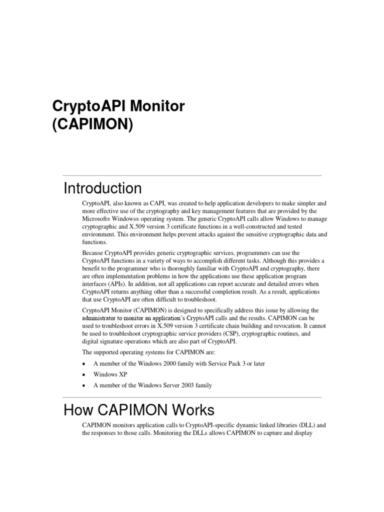 CAPIMON Documentation | PDF | Public Key Certificate | Transport Layer ...