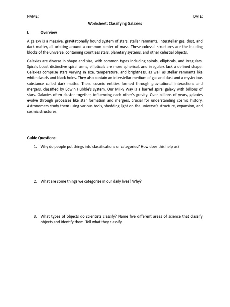 Worksheet Classifying Galaxies | PDF | Galaxy | Stars