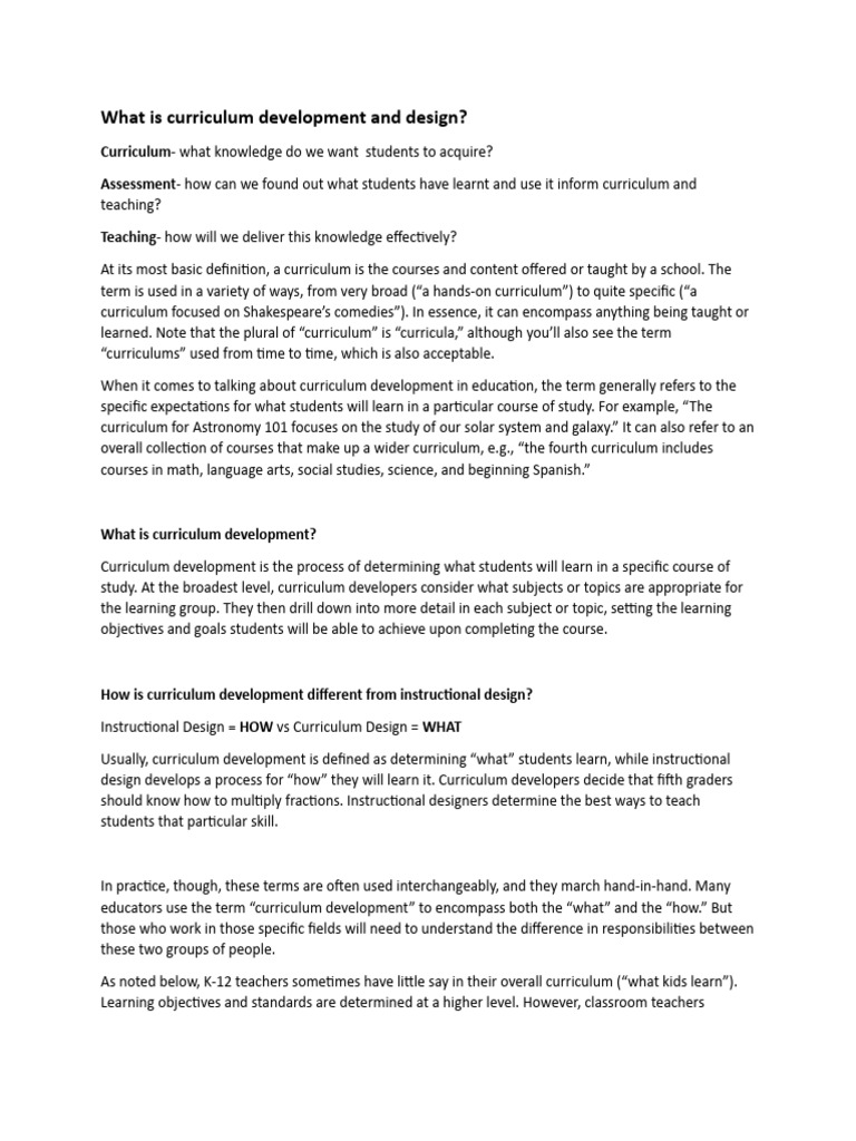 Curriculum Development vs. Instructional Design | PDF | Curriculum | Instructional Design