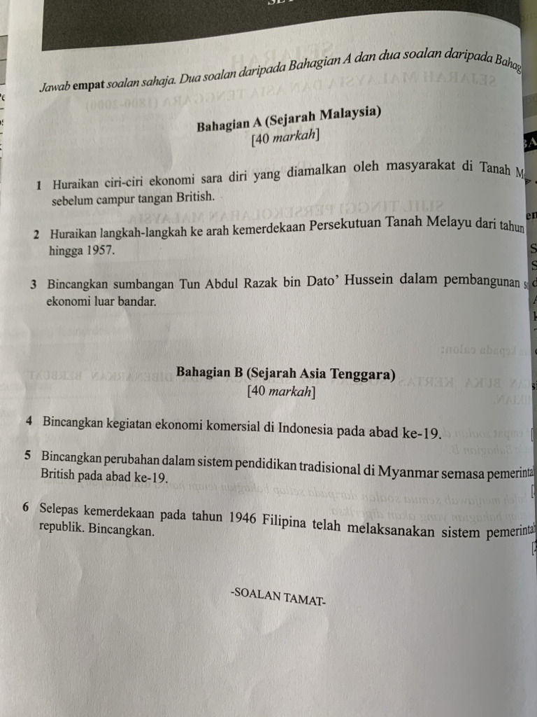 Soalan STPM SEJARAH SEM 3 (Contoh Contoh) | PDF