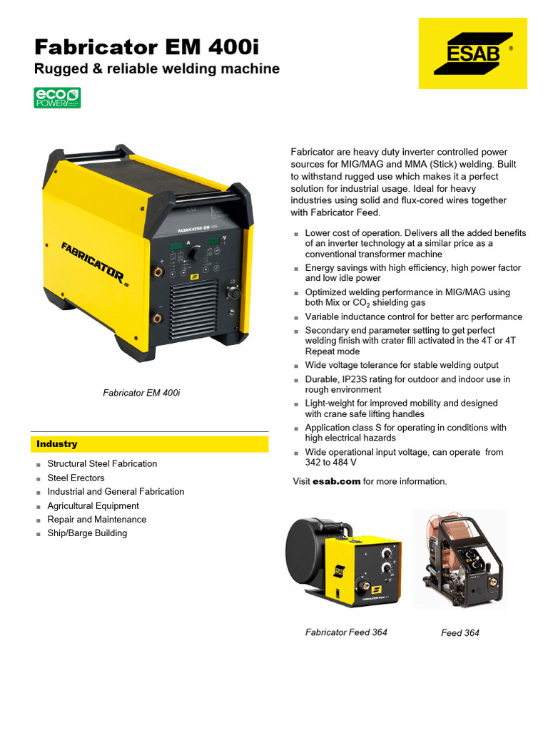 ESAB Fabricator 400 | PDF | Welding | Construction