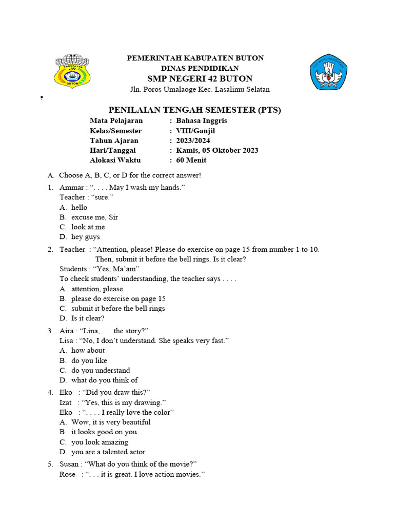 Soal PTS Ganjil KLS Viii New | PDF