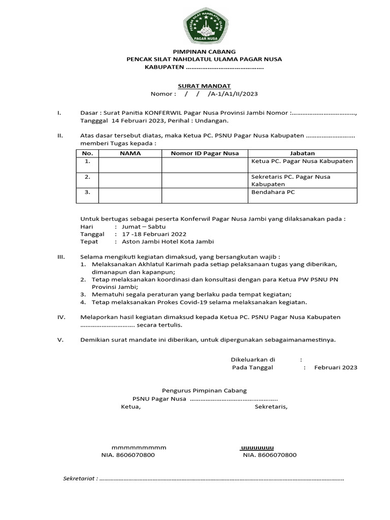 Contoh Surat Mandat | PDF