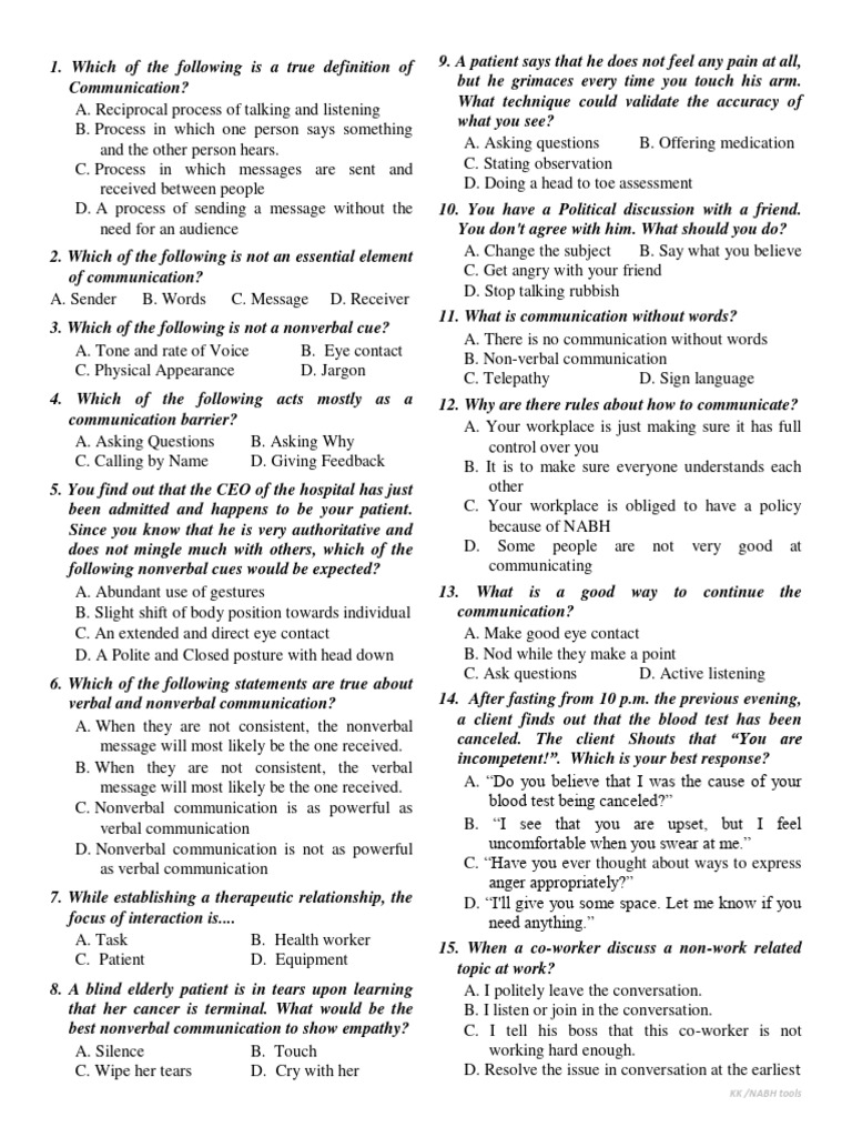 Communication Skills Assessment Quiz | PDF | Nonverbal Communication ...