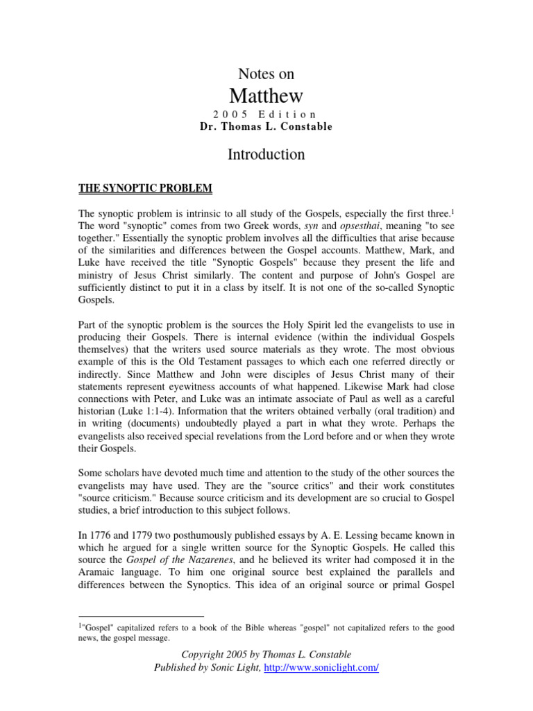 Dr. Thomas L. Constable - Matthew | PDF | Gospel Of Matthew | Jesus
