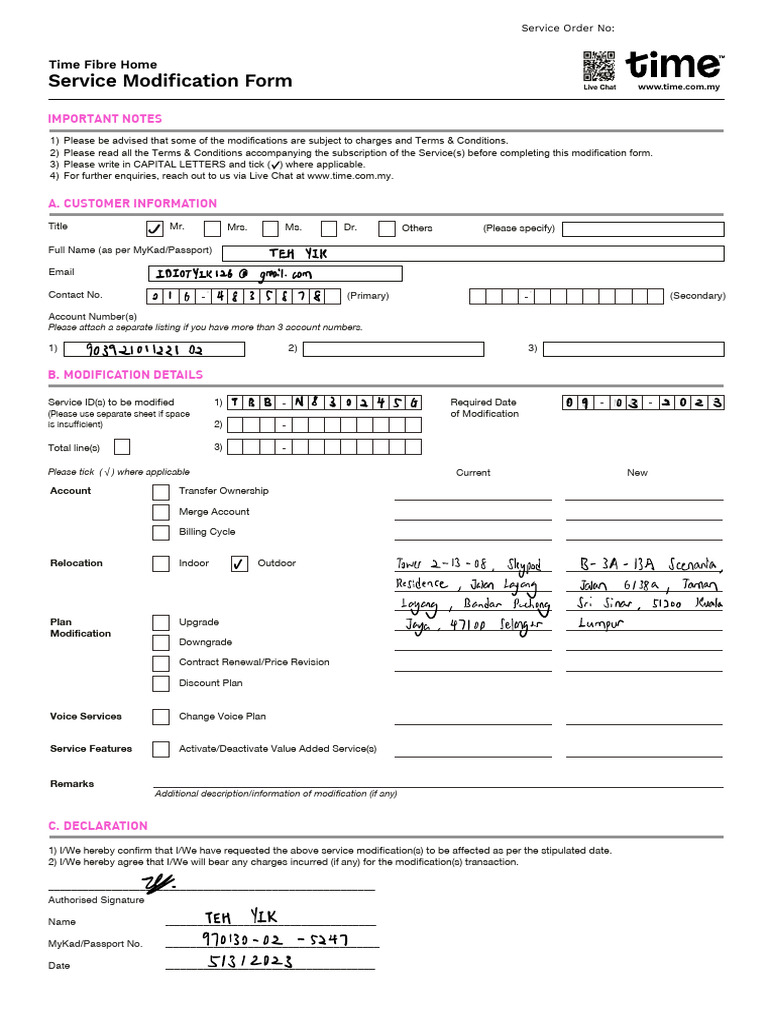 Service Modification Request Form | PDF