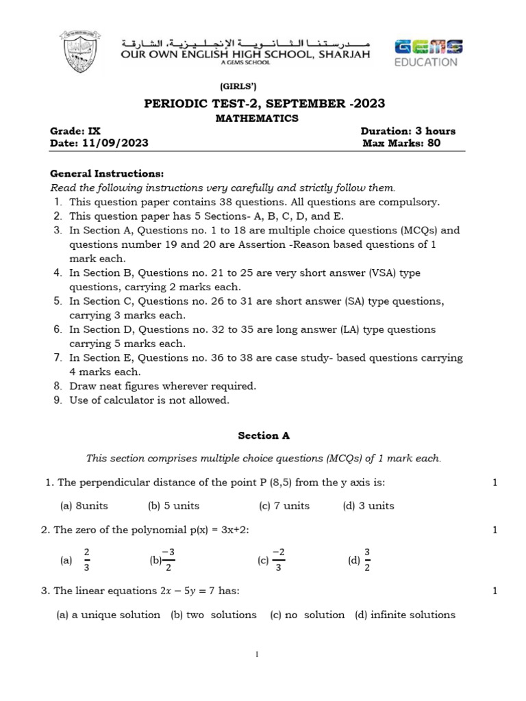 Gr9 PT2 Math QP | PDF