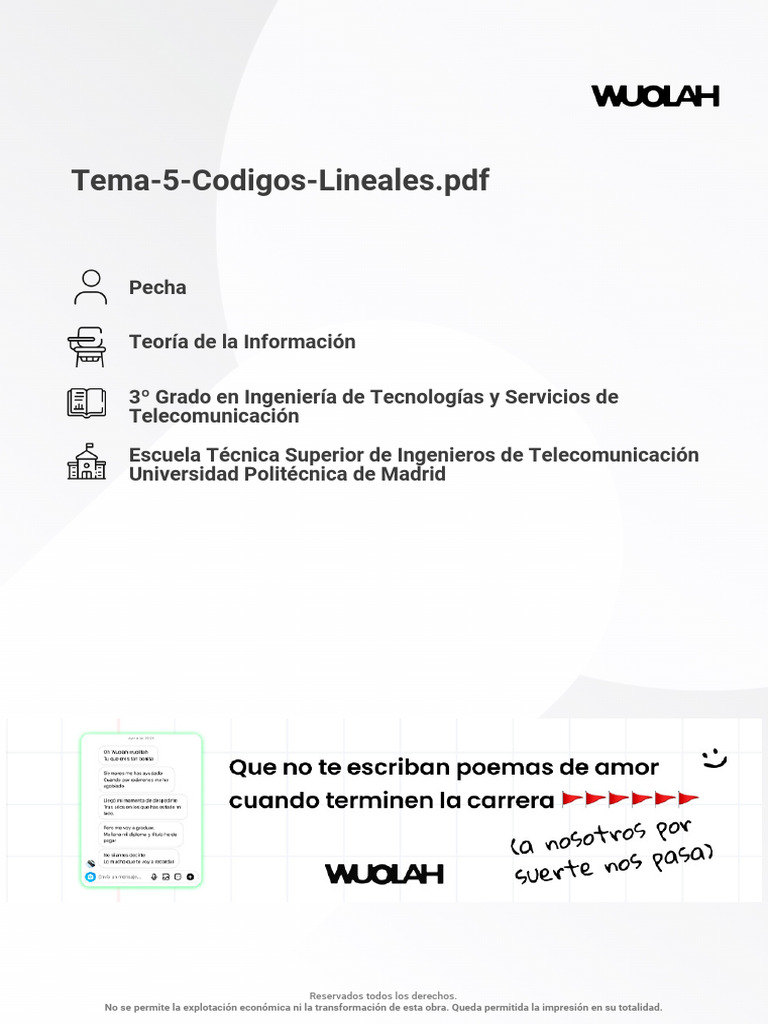 Tema 5 Codigos Lineales | PDF