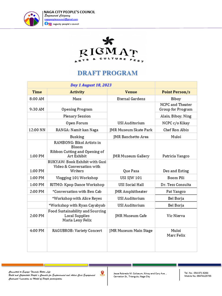 Rigmat Program Guide | PDF | Performing Arts | Entertainment