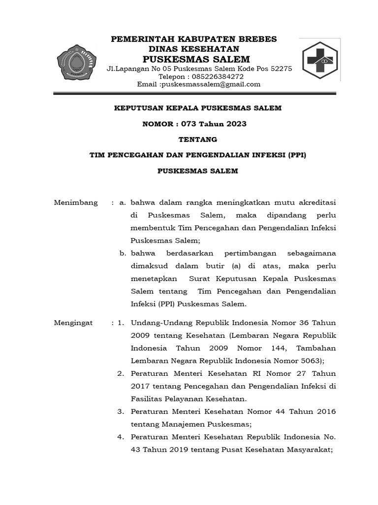 Puskesmas Salem: Pemerintah Kabupaten Brebes Dinas Kesehatan | PDF