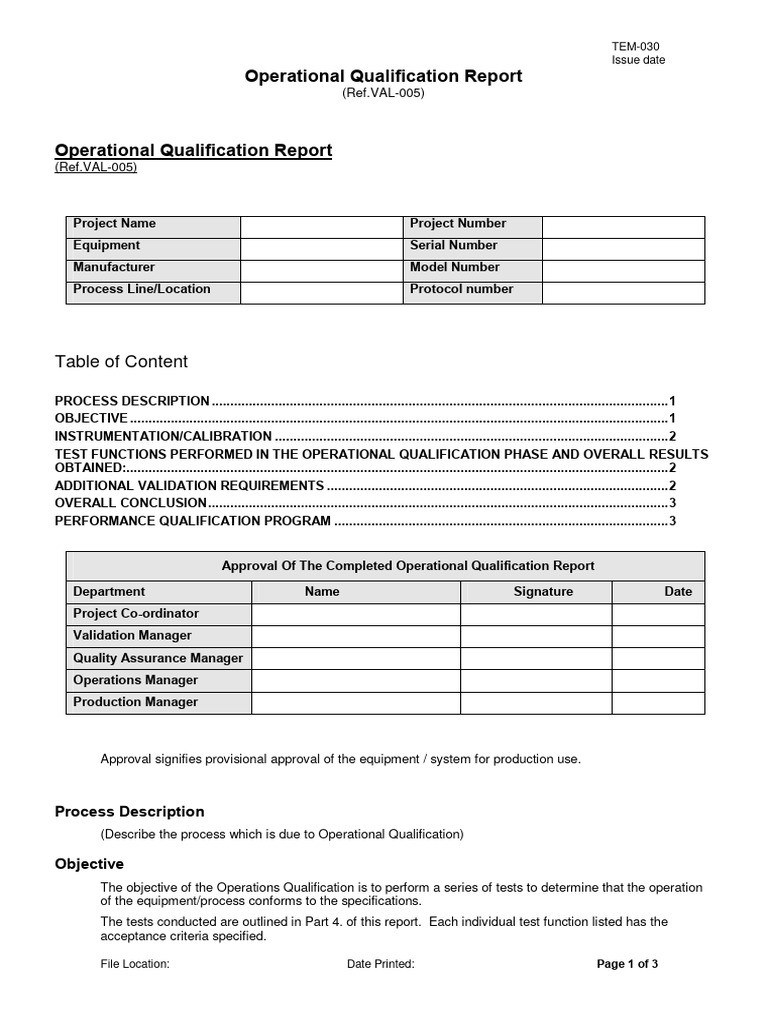 TEM-030 Example Operational Qualification Report Sample | PDF | Computing