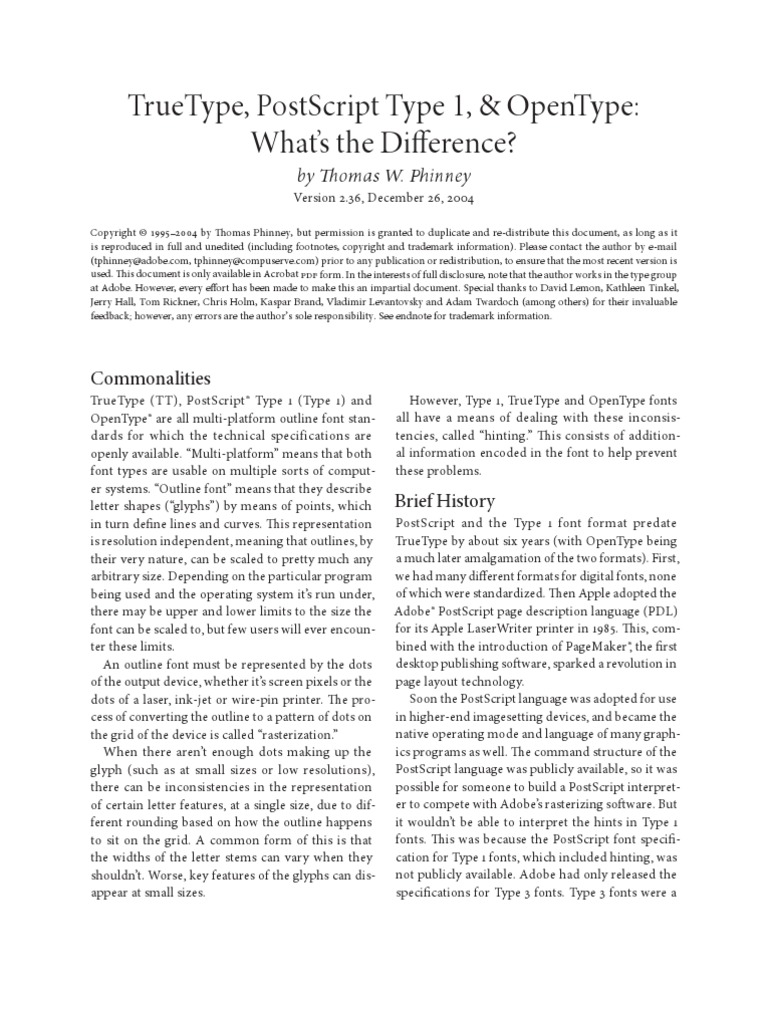TrueType, PostScript Type 1, & OpenType: What's The Difference? | PDF ...