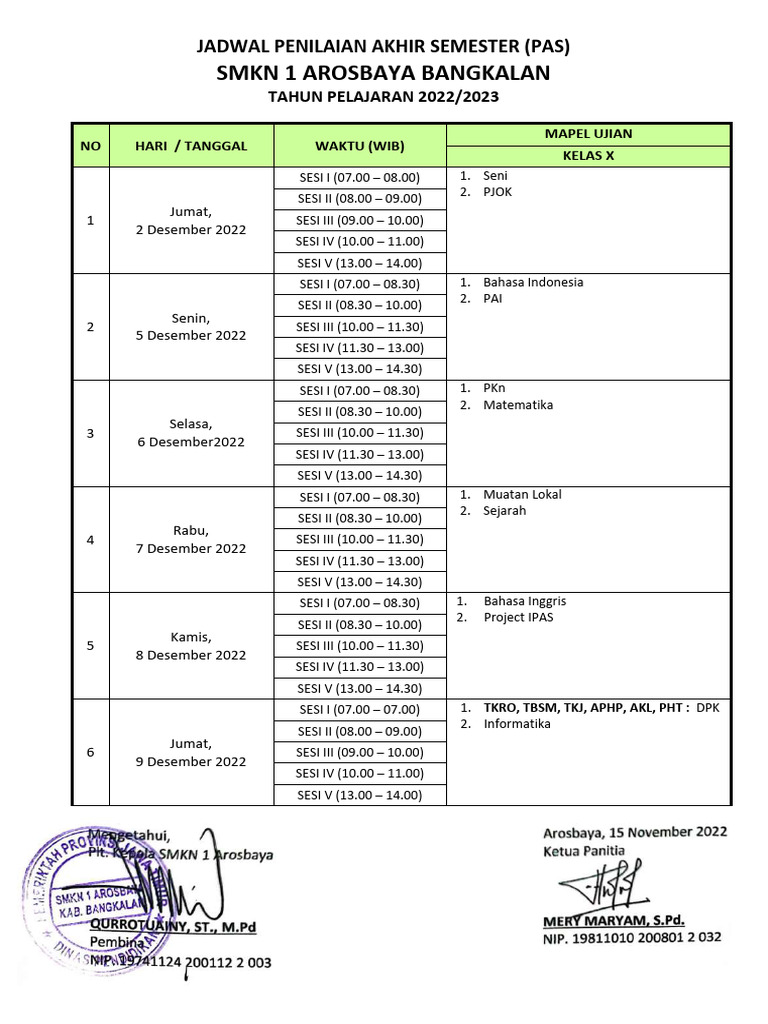 Jadwal Pas 22-23 | PDF
