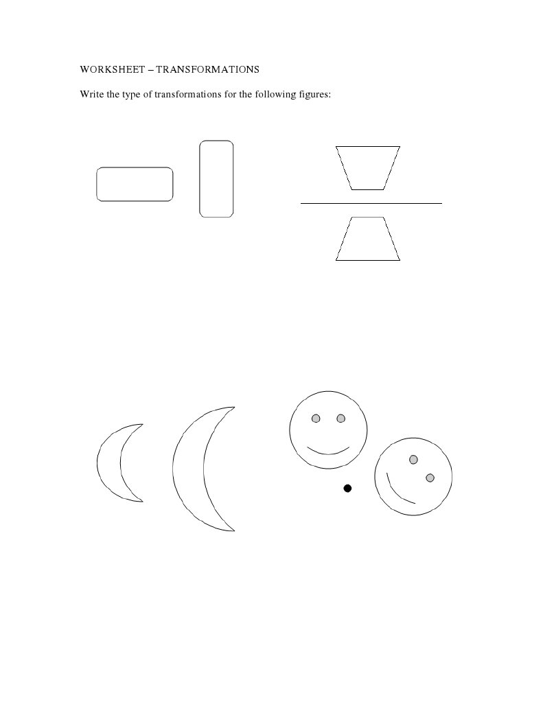 Worksheet - Transformations Write The Type of Transformations For The ...