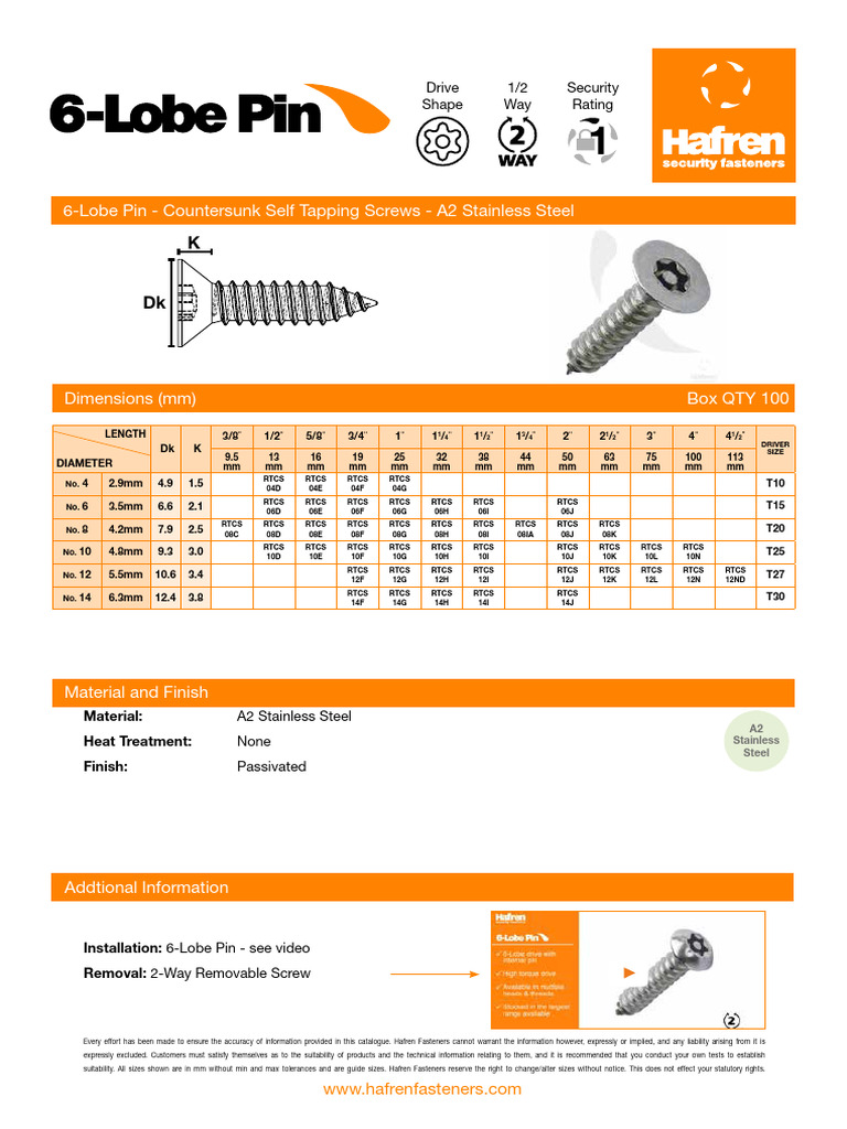 6-Lobe Pin Countersunk Self Tapper | PDF | Crafts | Procedural Knowledge