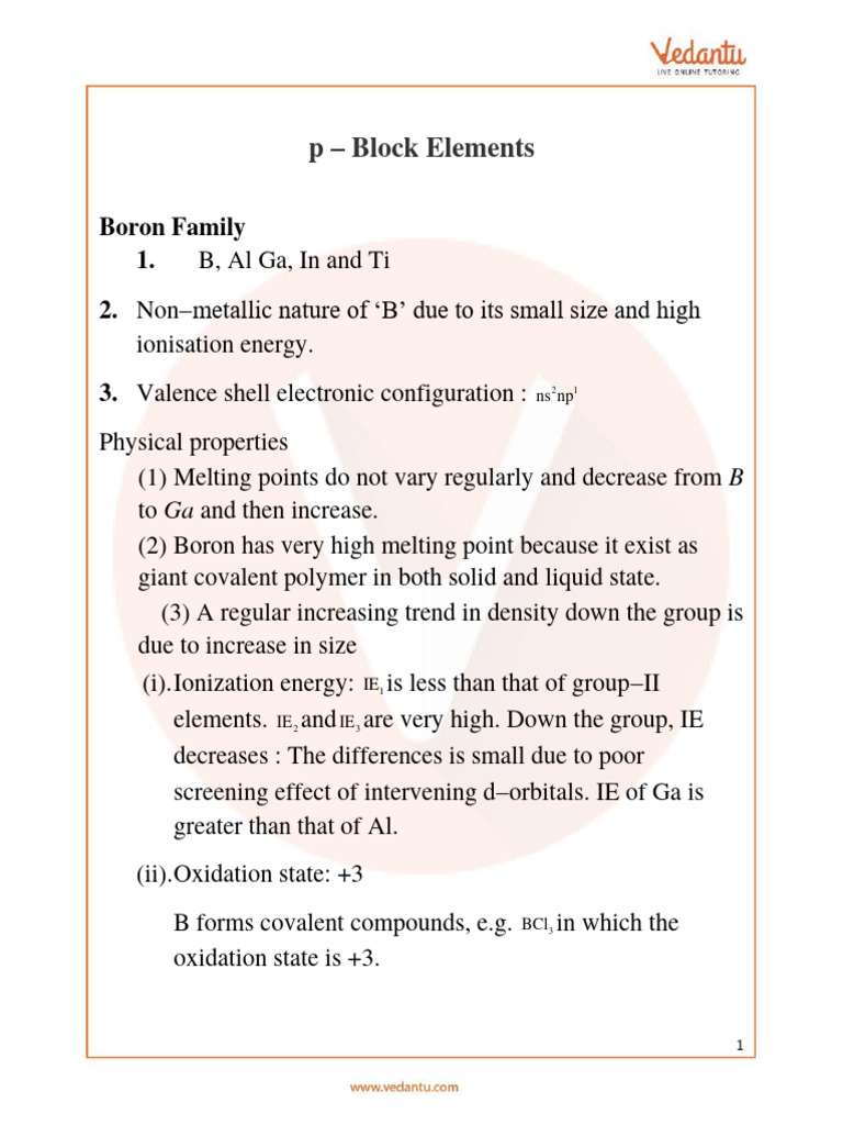 JEE Main 2023-24 Revision Notes On P-Block Elements - Free PDF Download ...
