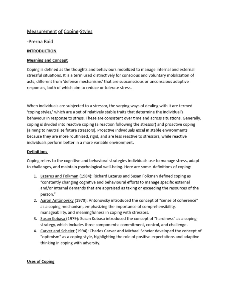 Measurement of Coping Styles | PDF | Stress Management | Psychological ...