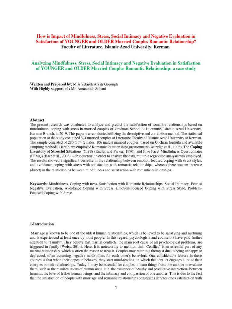 Mindfulness and Relationship Satisfaction in Couples | PDF ...