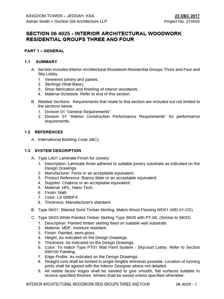 Section 06 4025 - Interior Architectural Woodwork | PDF | Lumber | Plywood Section 06 4025 - Interior Architectural Woodwork | PDF | Lumber | Plywood