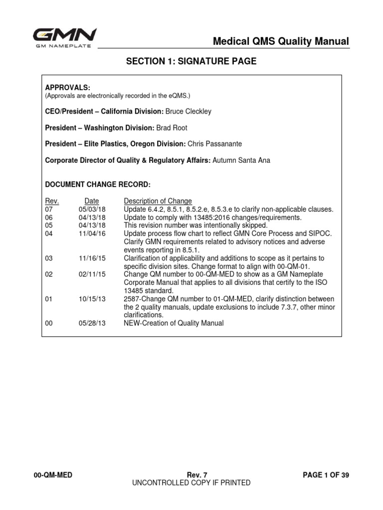 Medical Device Quality Management Manual | PDF | Quality Management ...