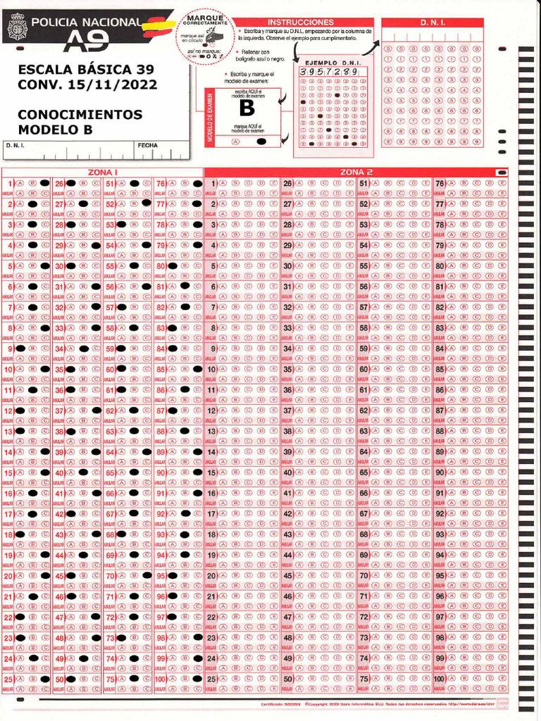 Plantilla B Respuestas Examen Escala Basica 39 2023 Oposiciones Policia Nacional Modelo B PDF | PDF