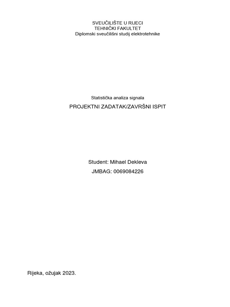 Statistička Analiza Signala - Projektni Zadatak | PDF