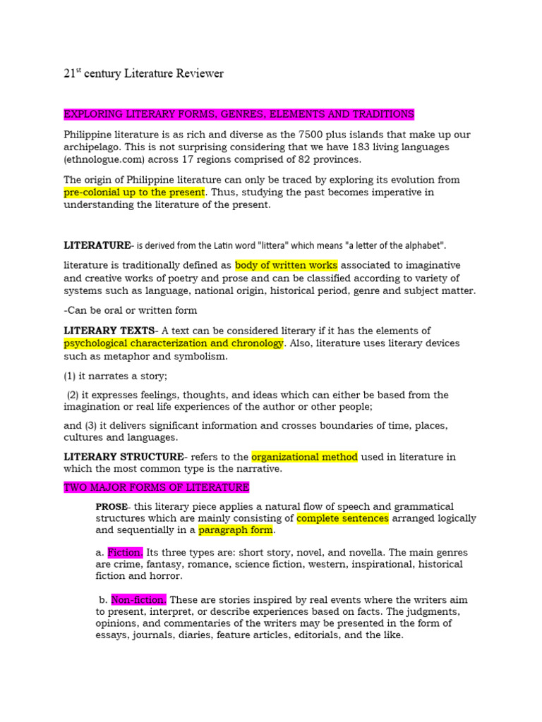 21st Century Literature Reviewer 1 | PDF | Narration | Narrative