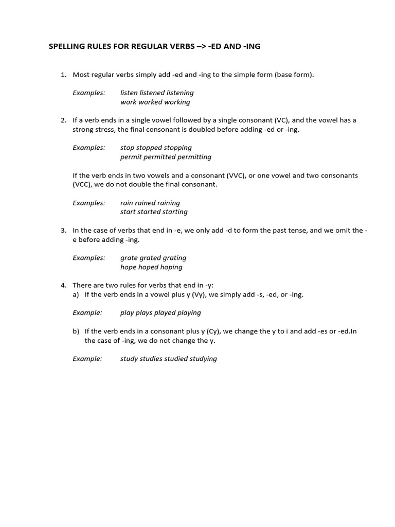 Spelling Rules for Regular Verbs | PDF | Language Arts & Discipline