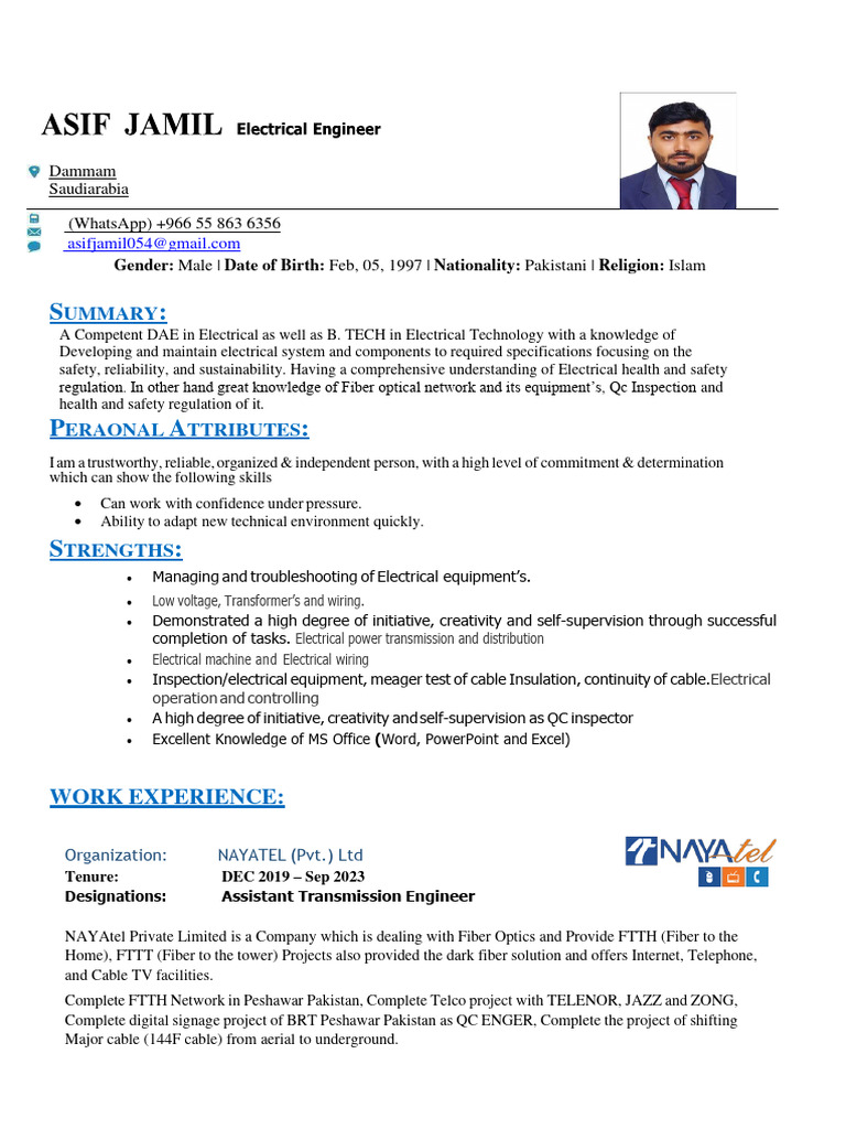 Asif Jamil Electrical Engineer Perfect | PDF