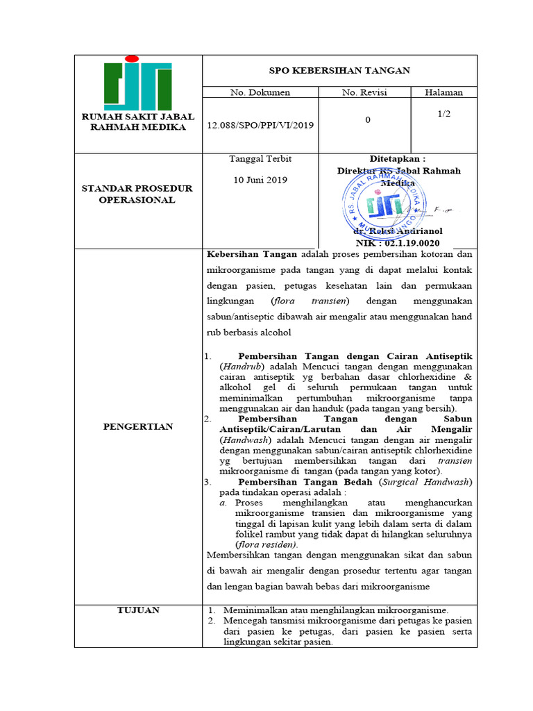 Spo Kebersihan Tangan - HR - HS, Five Momen, Bedah | PDF