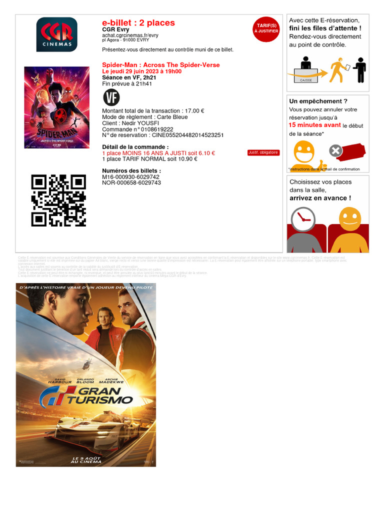 Billets Spider-Man : CGR Evry 29/06 | PDF