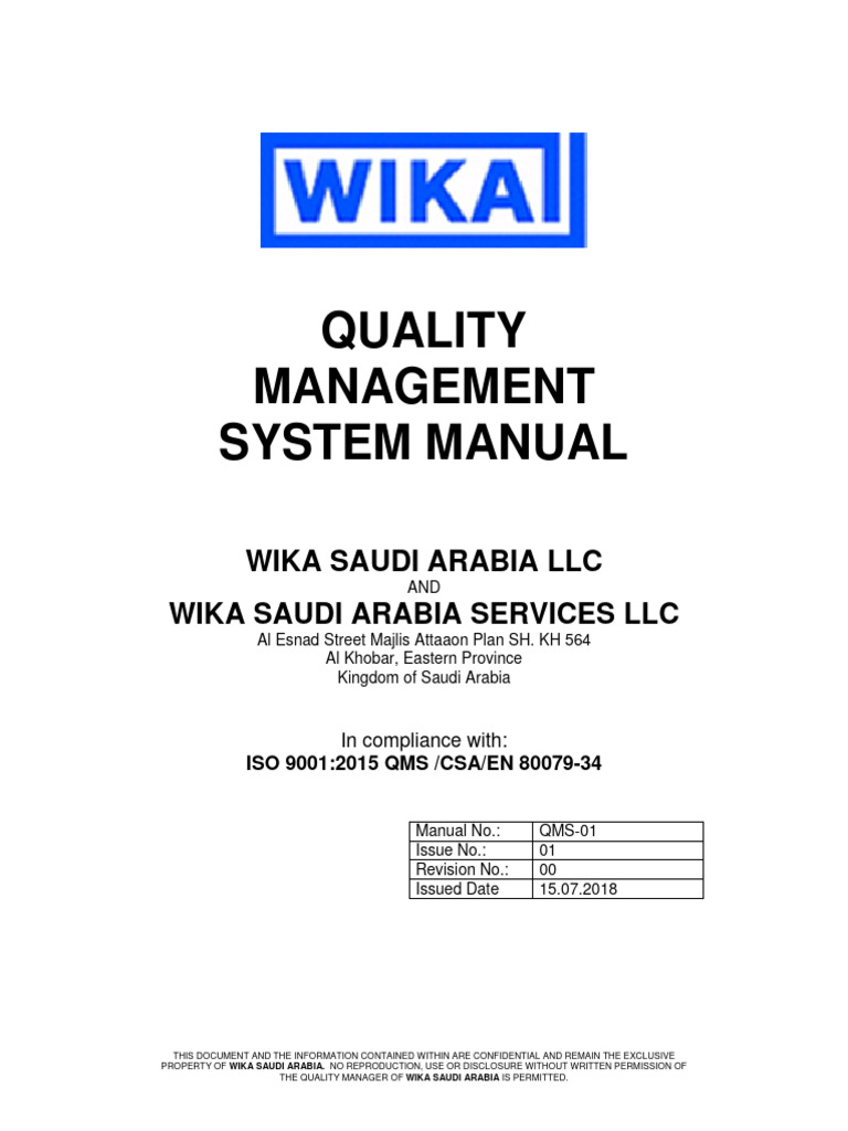 WIKA SA - Quality Manual | PDF | Quality Management | Calibration