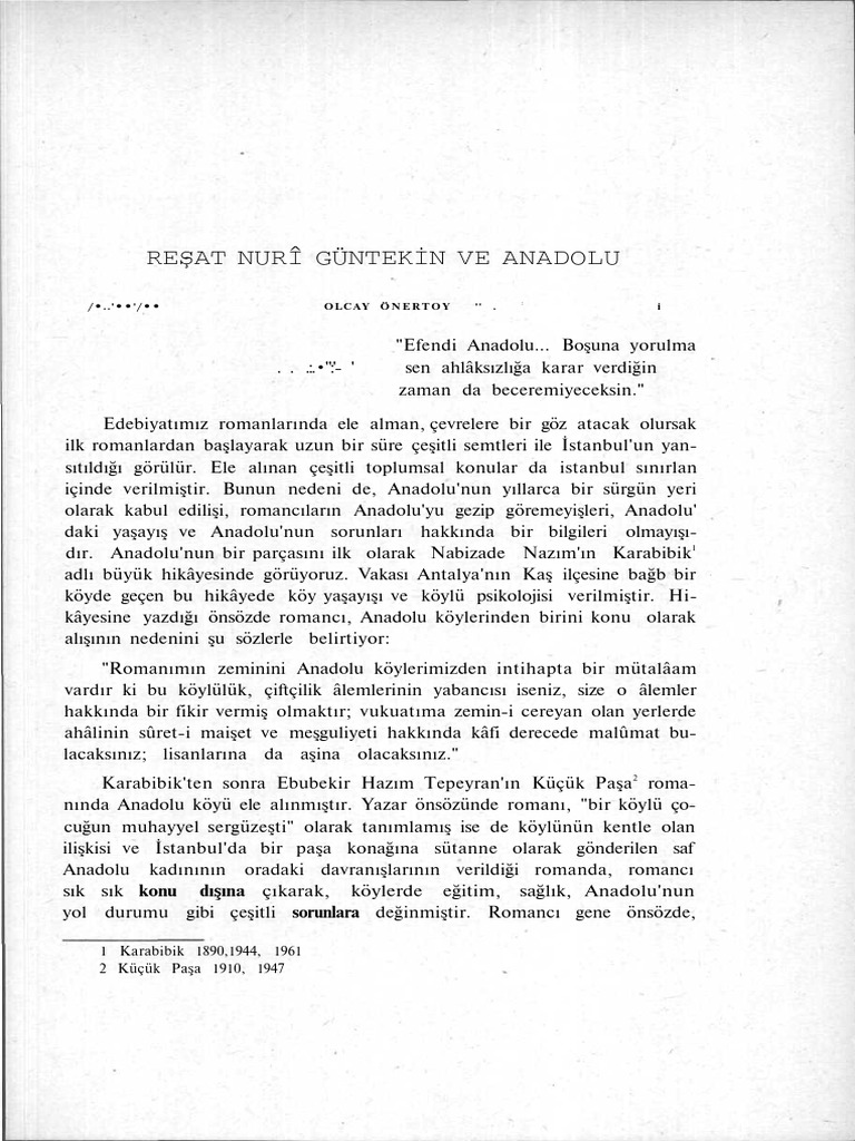 Olcay Onertoy Resat Nuri Guntekin Anadolu | PDF