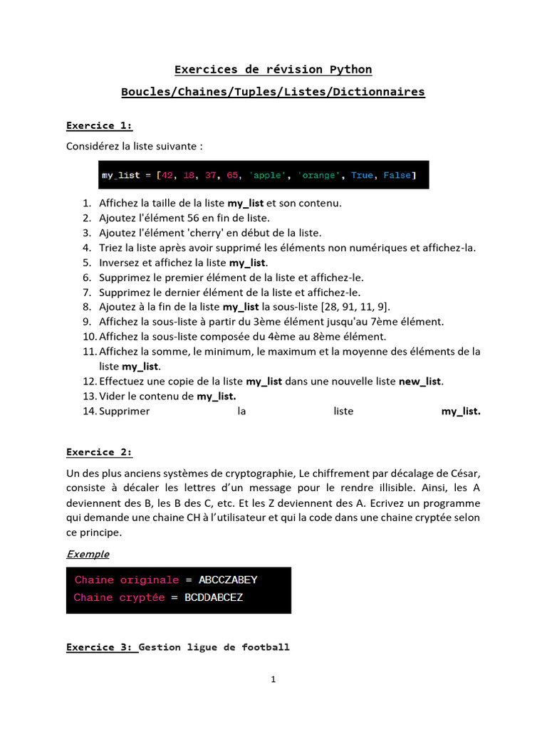 Exercices de Révision Python | PDF