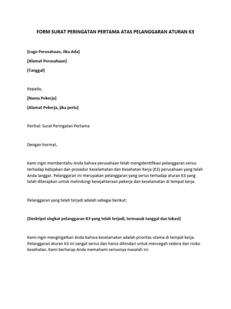 Form Surat Peringatan Pelanggaran K3 (Sp1, Sp2, Sp3) | PDF