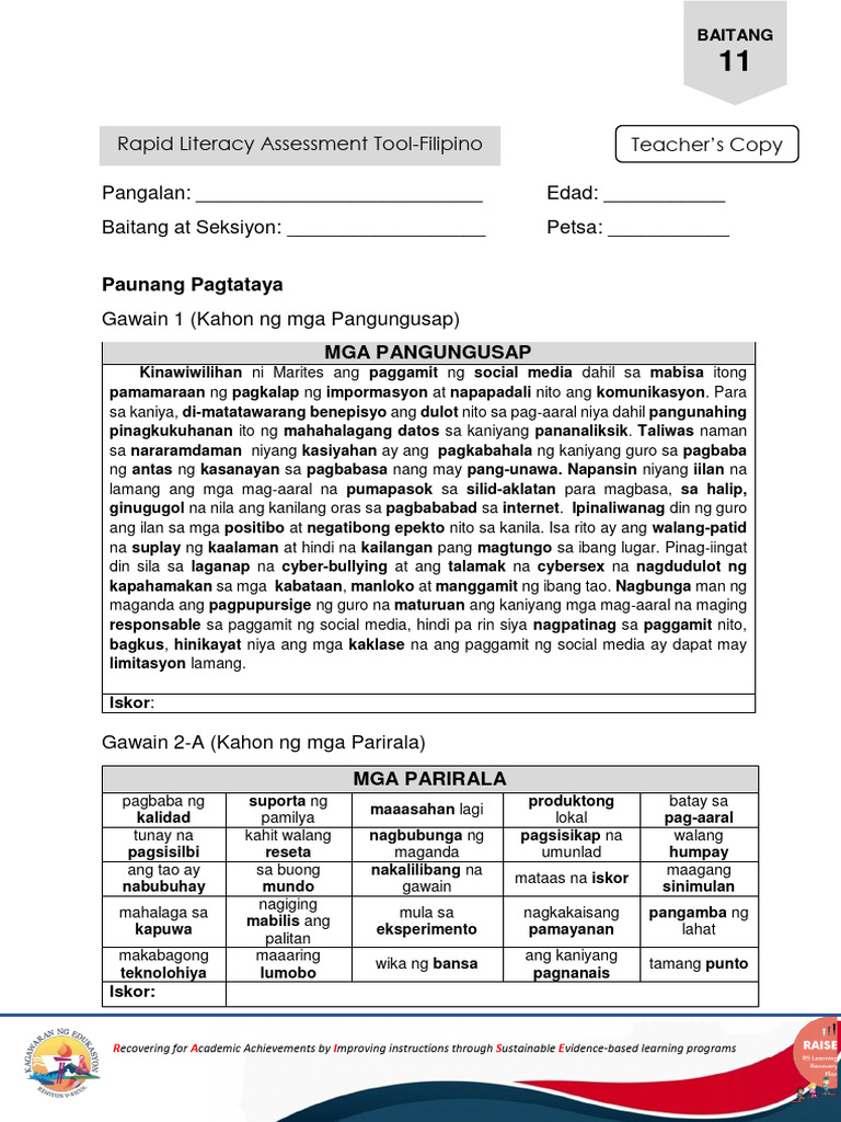 Rla Fil Grade 11 Final Pdf