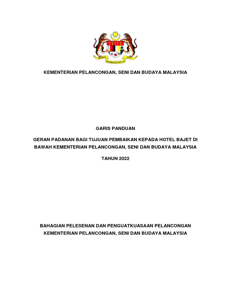 Garis Panduan Geran Padanan Hotel Bajet 2022 | PDF