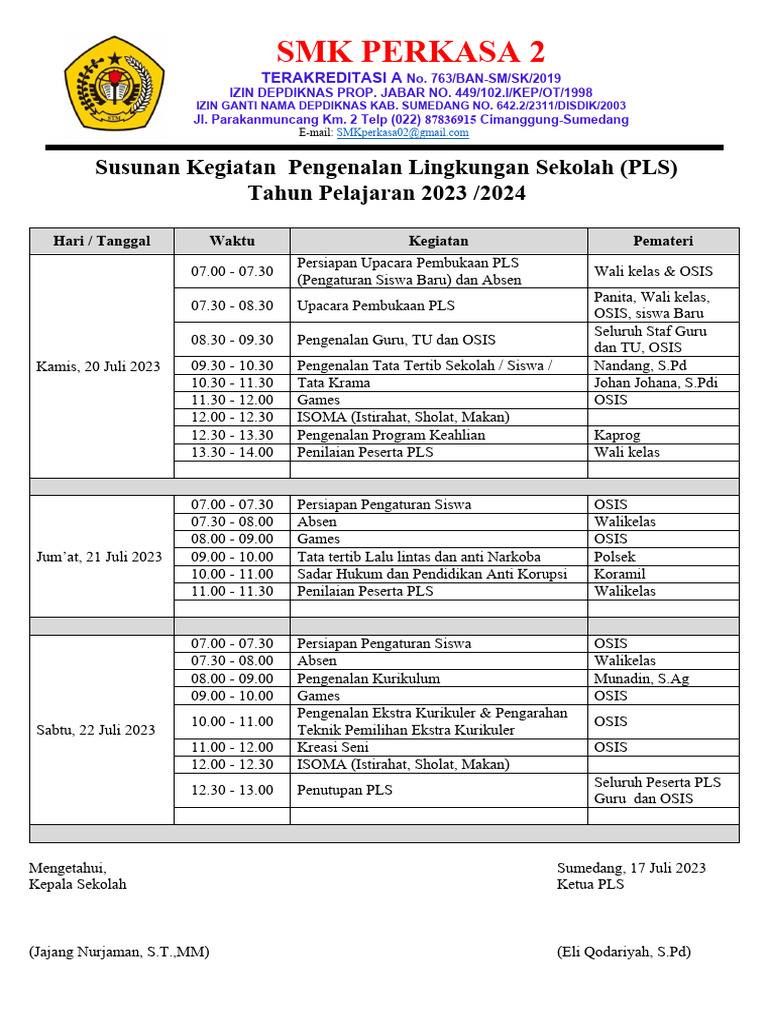 Jadwal MPLS 2023 - 2024 | PDF