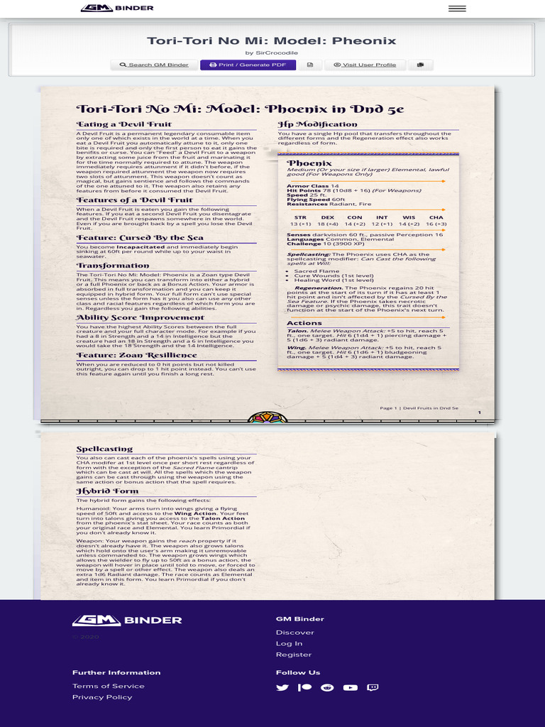 Tori-Tori No Mi Model Pheonix GM Binder | PDF | Role Playing Games