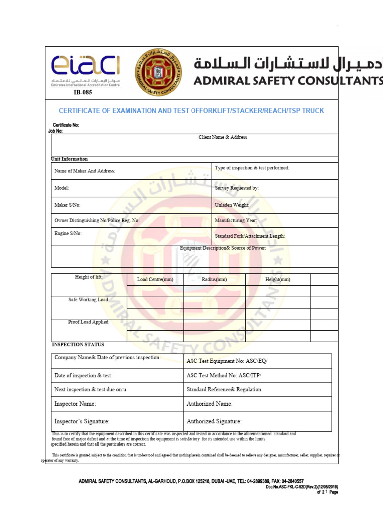 Certificate - FORK LIFT Updated | PDF
