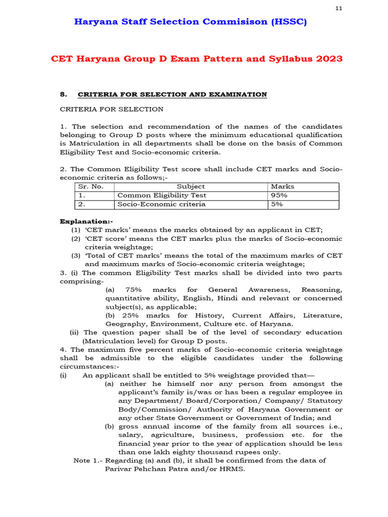 Haryana Group D CET Syllabus 2023 | PDF | Employment